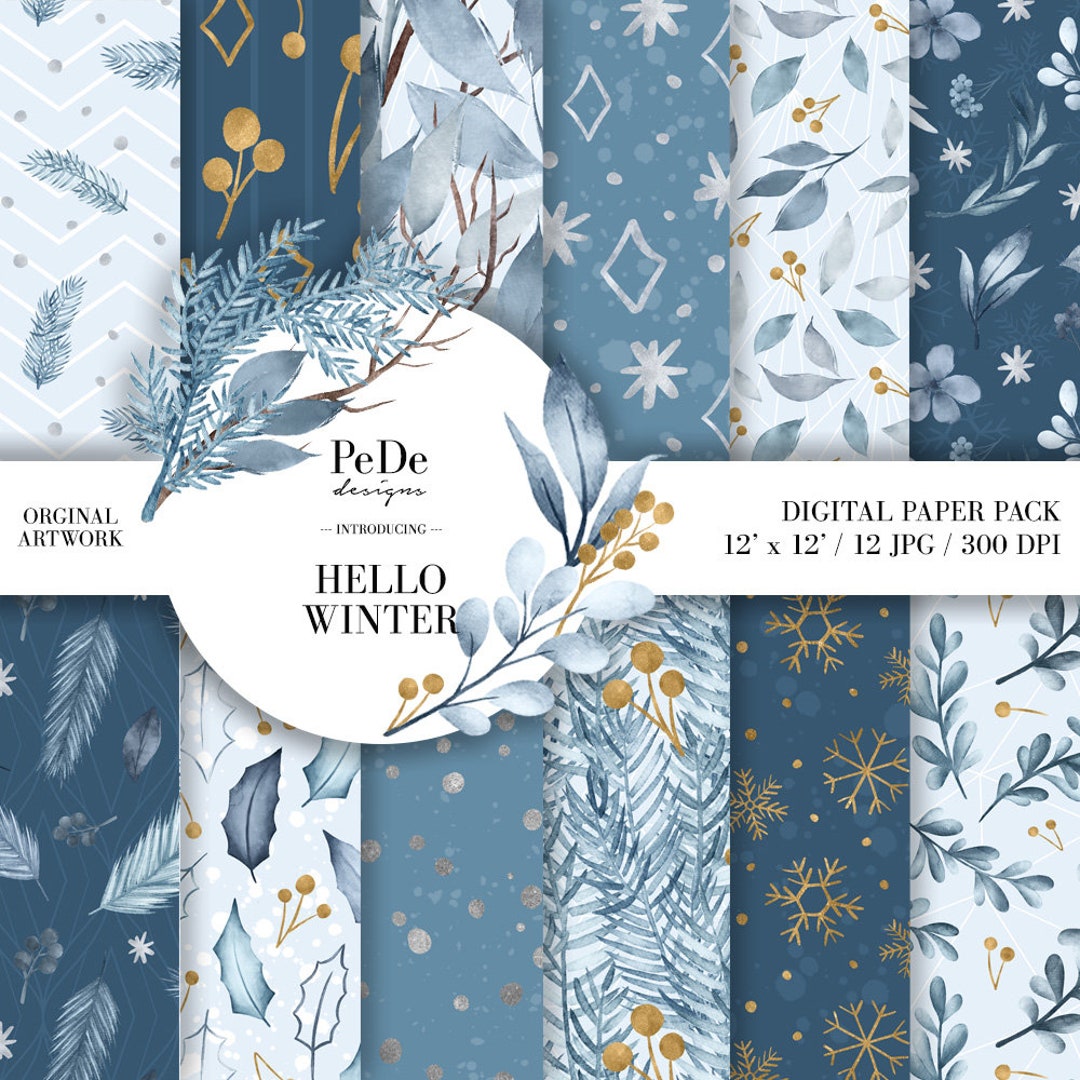 Hello Winter, Winter Digital Paper Pack, Watercolor, Winter Patterns ...