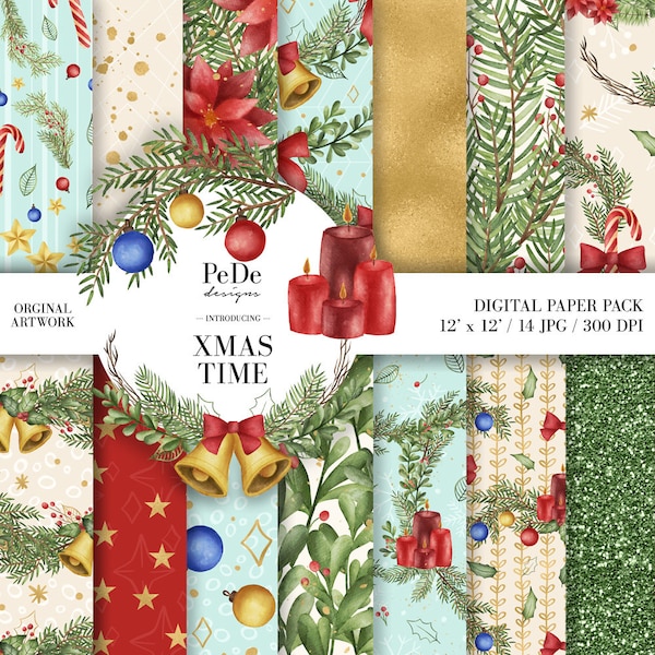Watercolor Christmas Digital Paper - Etsy