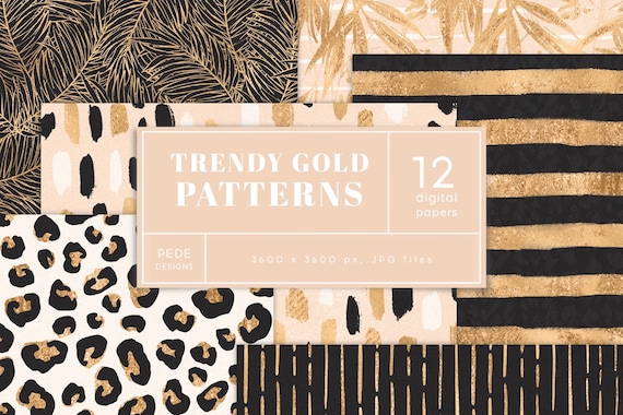 Gold Digital Paper Pack Tropical Digital Paper Gold Foil - Etsy