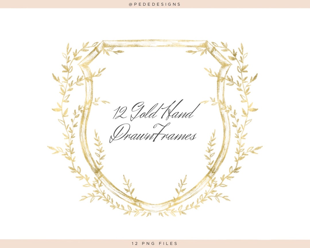 Gold Hand Drawn Frames Clip Art, Golden Floral, Romantic Clipart ...