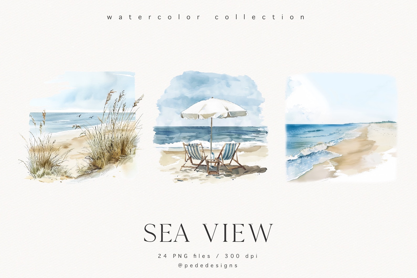 Sea View Illustration, Watercolor View Clipart, Travel Graphics, Summer ...