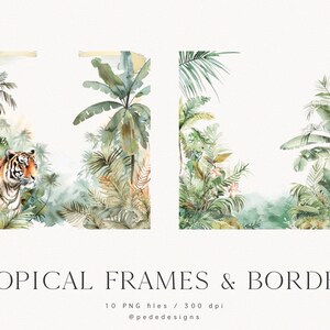 Tropical Frames & Borders, Watercolor Clipart, Exotic Background ...
