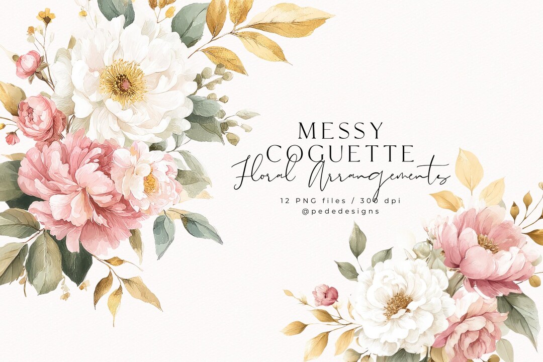 Floral Arrangements From Messy Coguette Collection, Watercolor Flowers ...