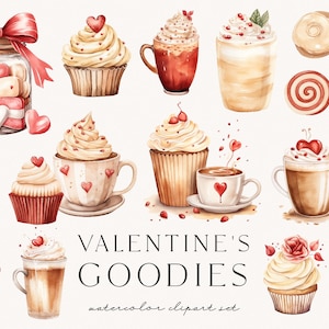 Watercolor Valentine's Day Goodies Clipart, Watercolor Romantic Clipart ...