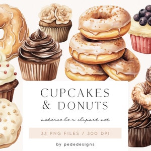 Cupcakes & Donuts, Baking Watercolor Clipart, Dessert Png Graphics ...