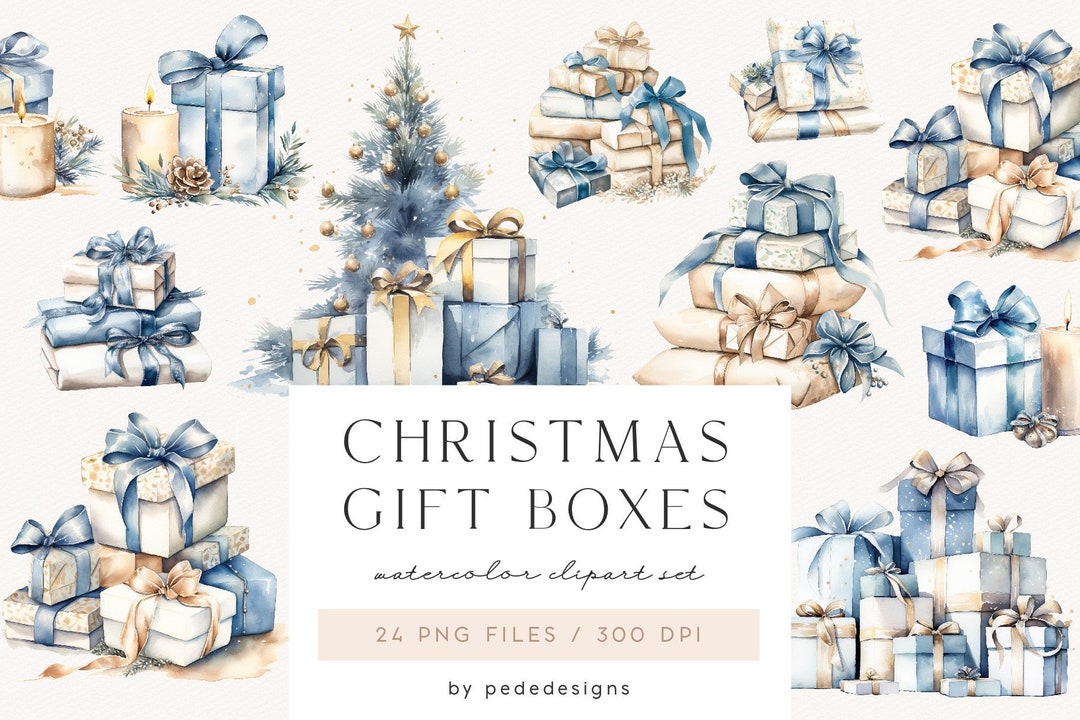 Christmas Gift Boxes Clipart, Watercolor Christmas Tree, Xmas Time ...