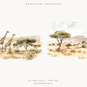 African Savannah Watercolor Clipart: Lion, Giraffe, Elephant PNG ...