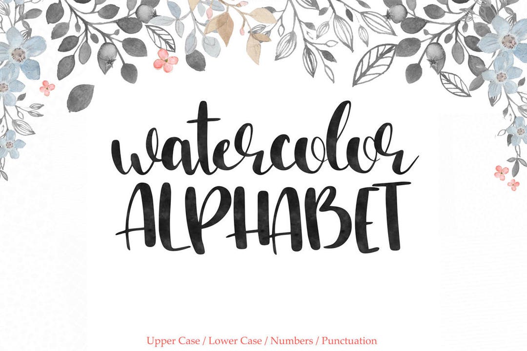 Black Watercolor Alphabet Clipart, Watercolor Numbers, Black Digital ...