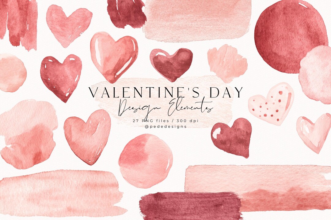 Valentine’s Day Watercolor Hearts Clipart | Romantic Pink Design ...