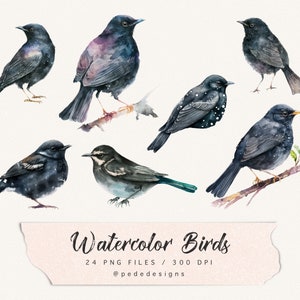 Watercolor Birds Clip Art, Tiny Dark Birds Clipart, Bird Png, Nature ...