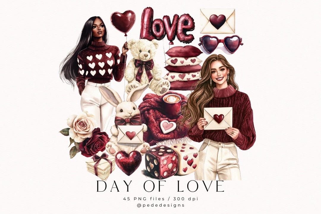 Day of Love, Watercolor Valentine's Day Png Graphics, Watercolor Love ...