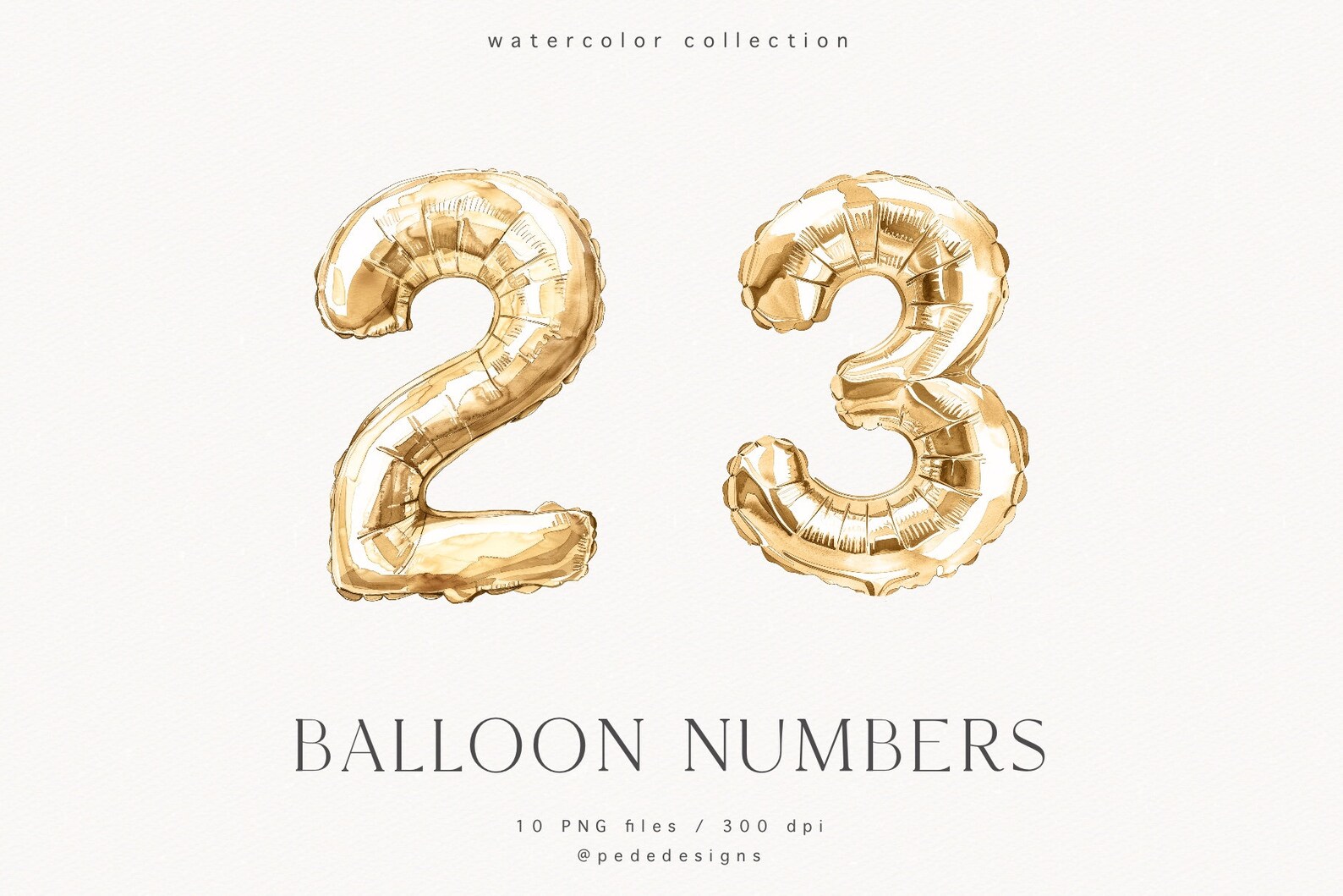 Gold Balloon Numbers Clipart Set, Foil Balloon Clipart, Party ...
