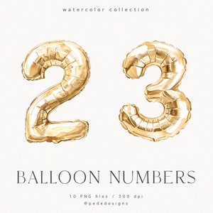 Gold Balloon Numbers Clipart Set, Foil Balloon Clipart, Party ...