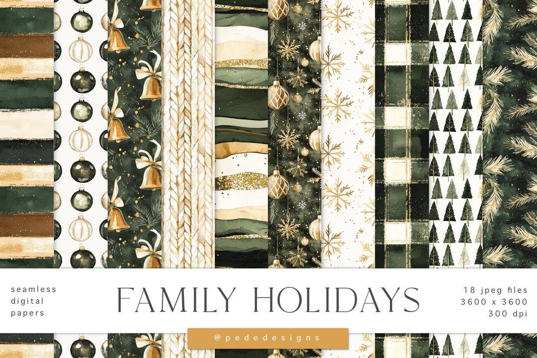 Family Holidays Digital Paper Pack, Christmas Digital Papers, Holiday ...