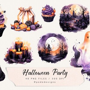 Halloween Party Clip Art, Watercolor Halloween Clipart, Spooky Clip Art ...