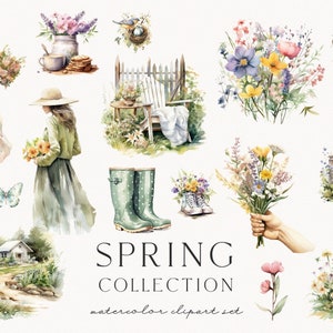 Spring Collection, Watercolor Spring Clipart, Spring Graphics, Spring ...