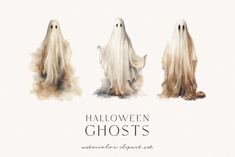 Halloween Ghosts Clipart, Watercolor Halloween Clipart, Spooky Clip Art ...