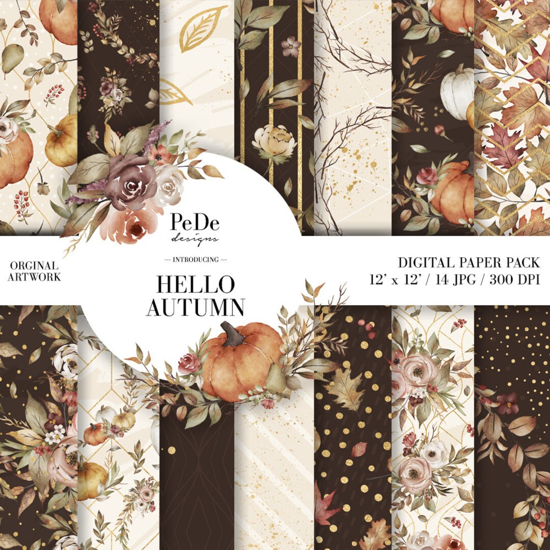 Hello Autumn, Autumn Digital Paper Pack, Planner Supplies, Pumpkin ...