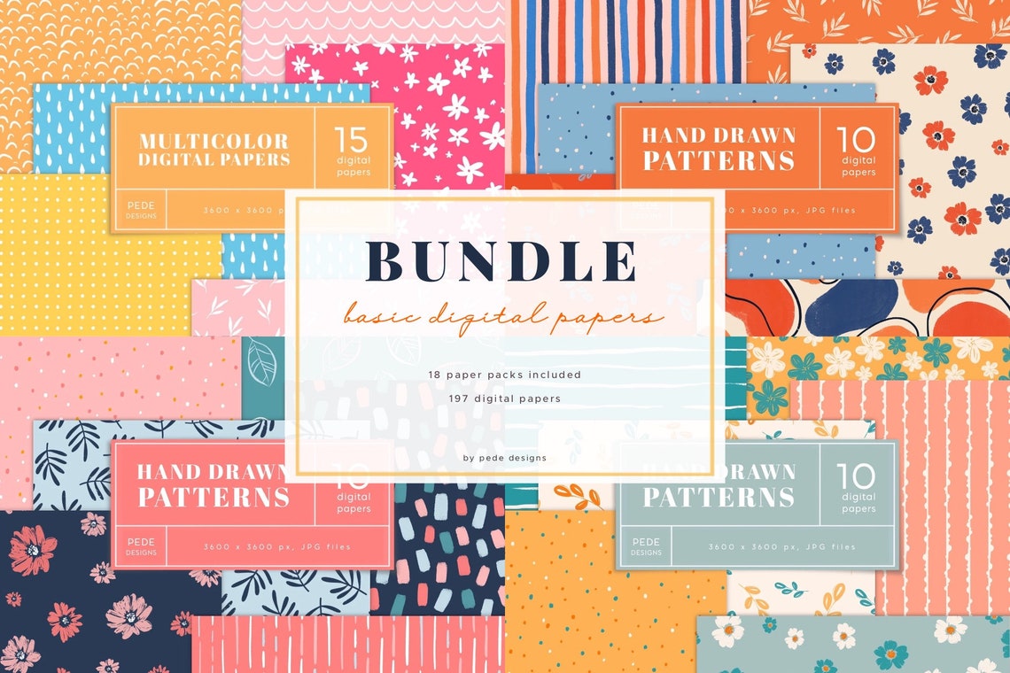 Basic Digital Papers Bundle, Seamless Patterns, Boho Digital Paper Pack ...