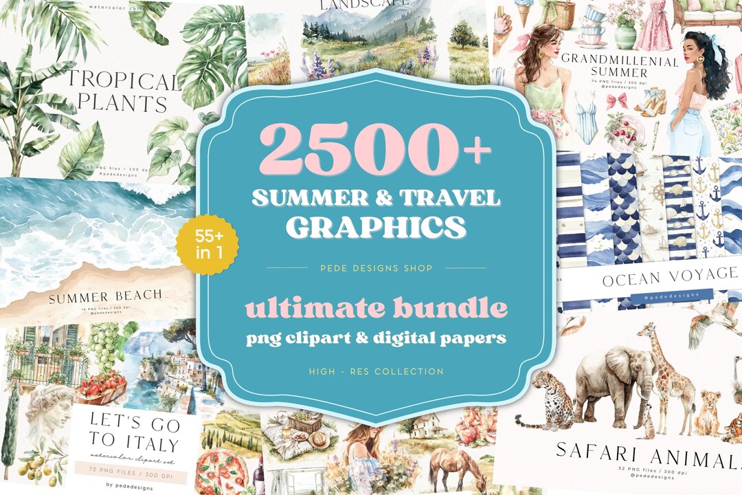 2500+ Summer & Travel Clipart Bundle | Vacation Graphics | Beach ...