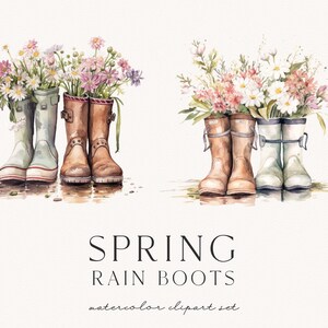 Spring Rain Boots, Watercolor Png Clipart, Spring Illustration, Garden ...