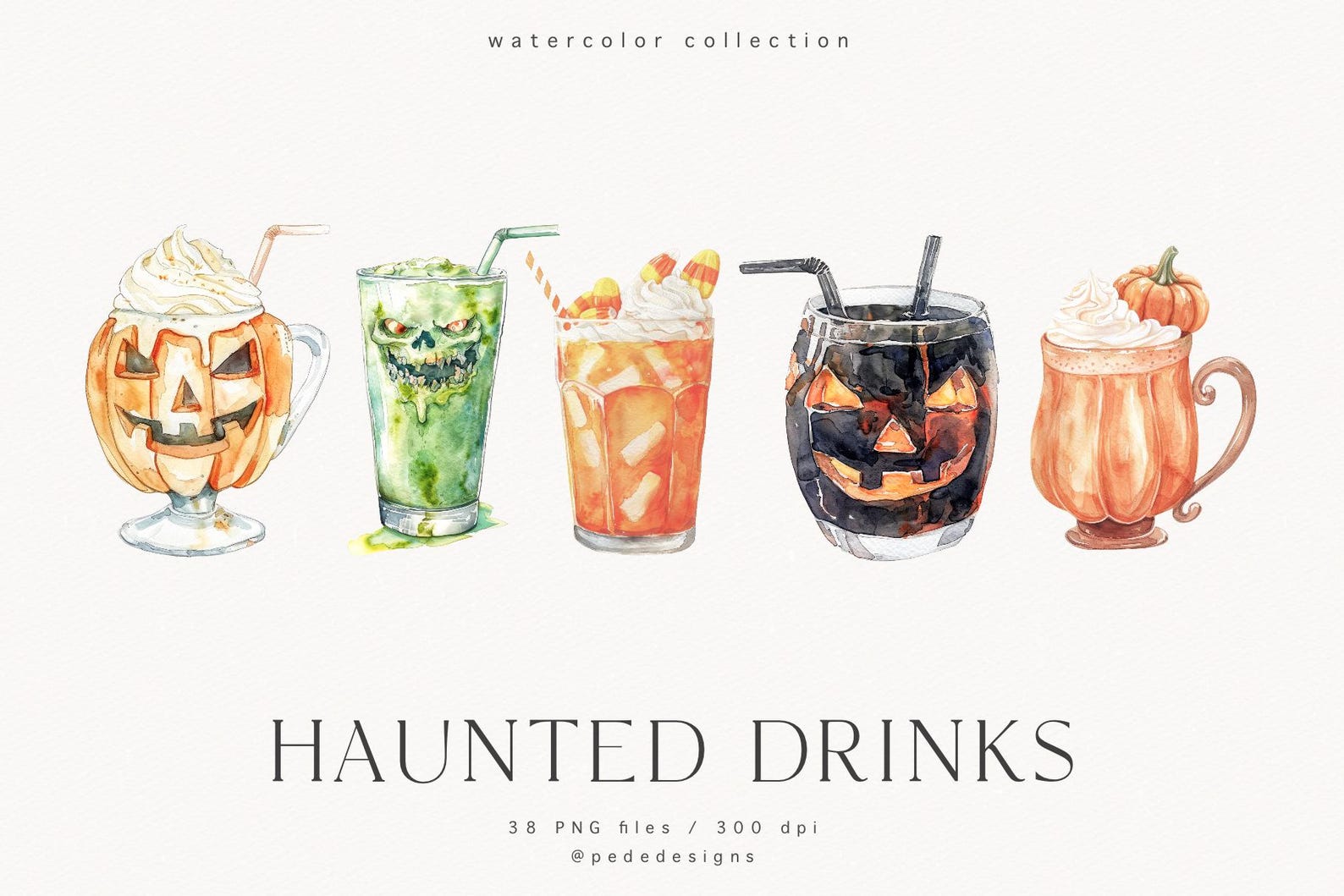 Haunted Drinks Clip Art Set, Watercolor, Menu Clipart, Halloween Party ...