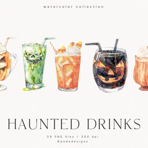 Haunted Drinks Clip Art Set, Watercolor, Menu Clipart, Halloween Party ...