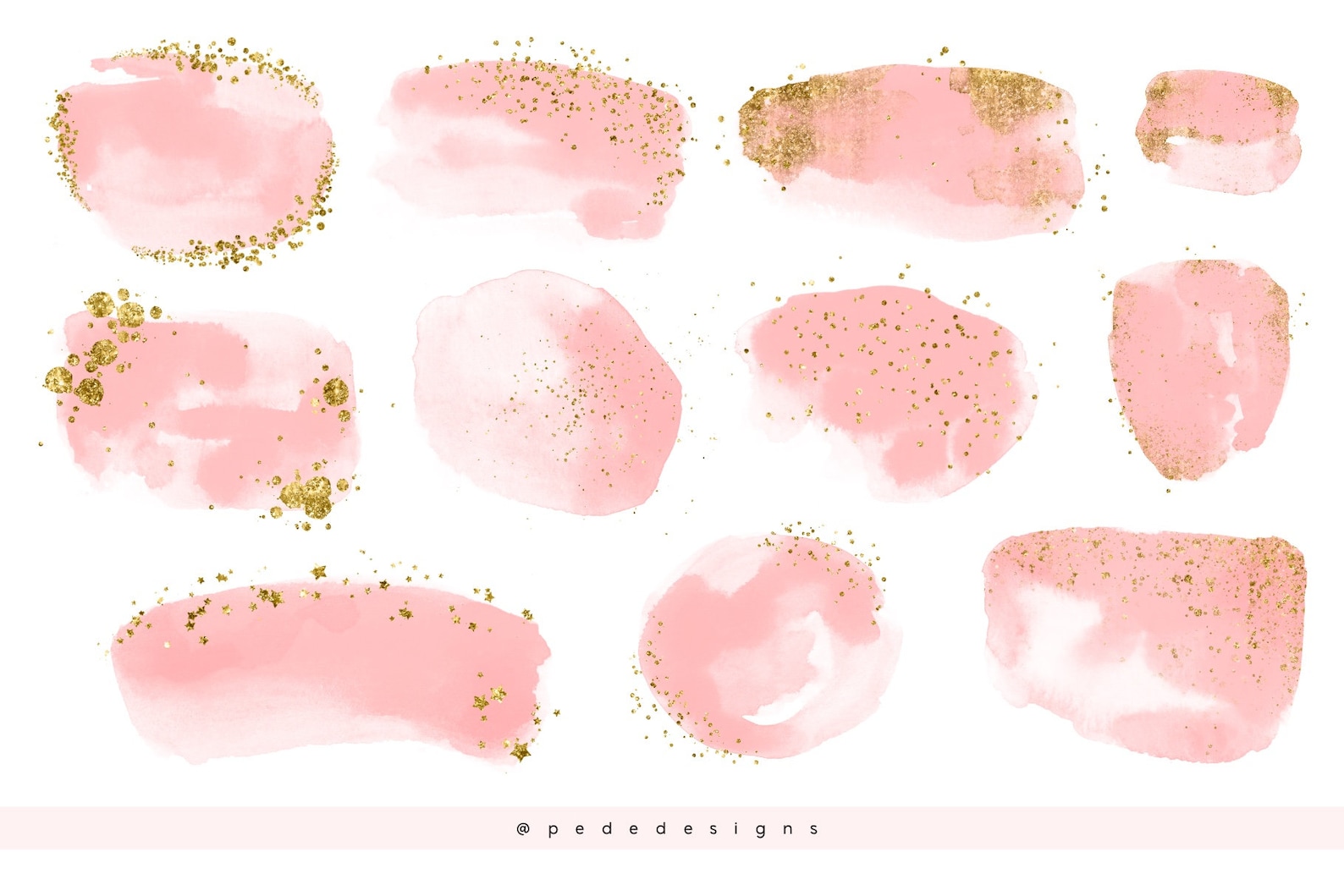 Watercolor Strokes Clipart Gold Glitter Pink Watercolor - Etsy
