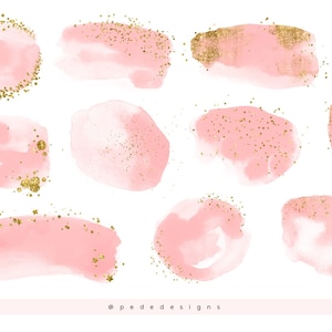 Watercolor Strokes Clipart, Gold Glitter, Pink Watercolor Splash, Paint ...