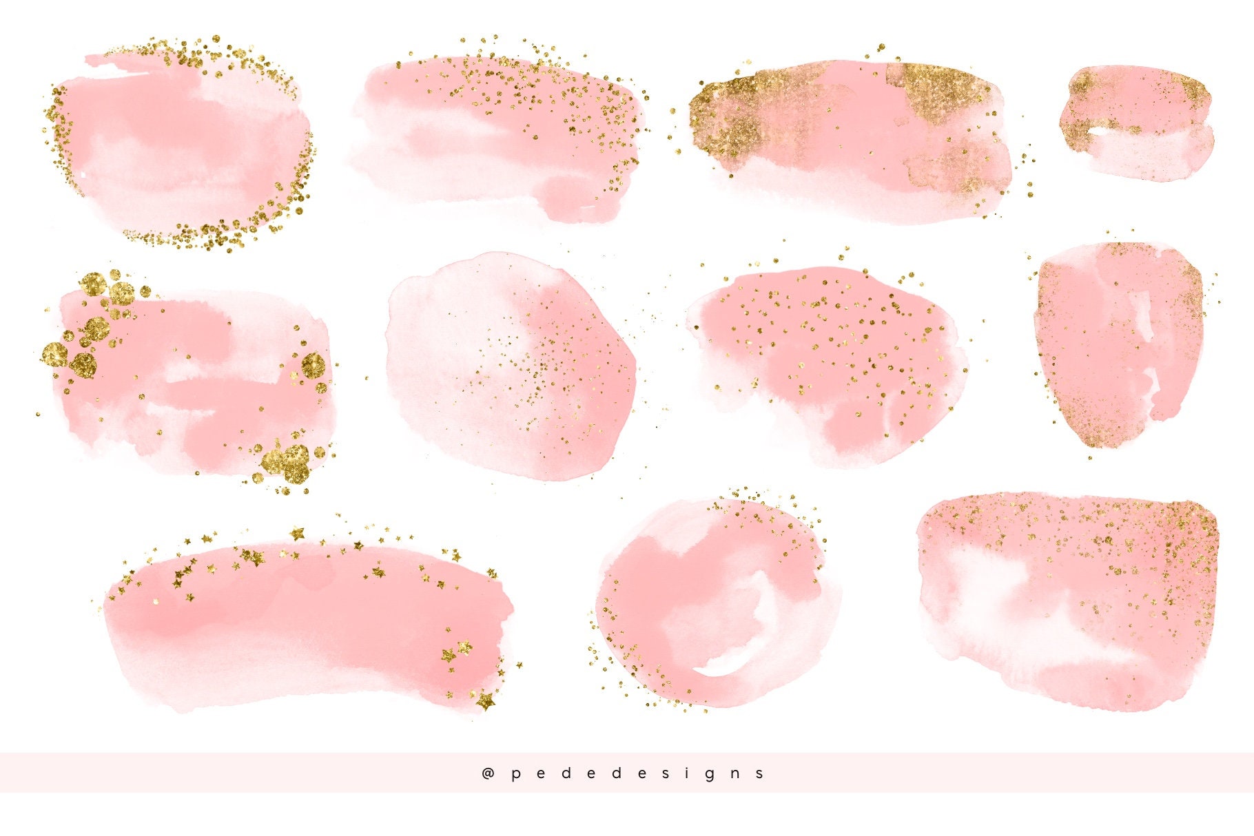 Watercolor Strokes Clipart, Gold Glitter, Pink Watercolor Splash, Paint ...