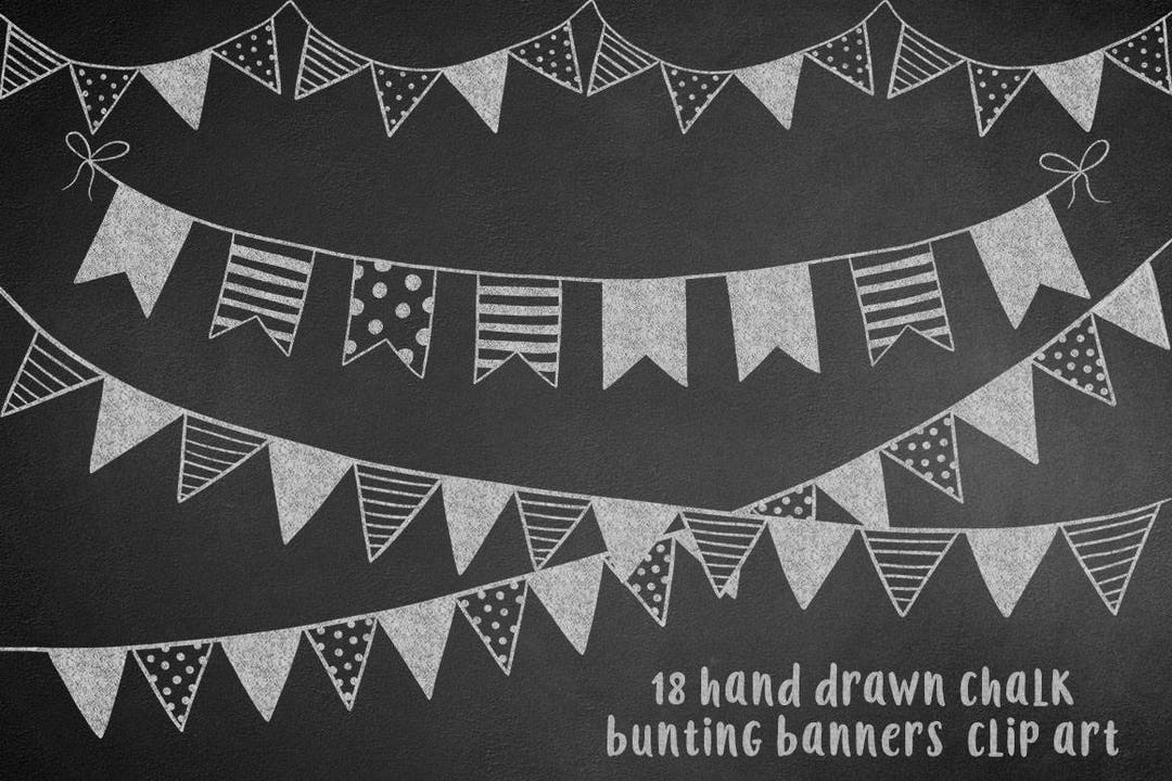 Chalkboards Bunting Banners Clipart, Bunting Clipart, Hand Drawn Ribbon ...