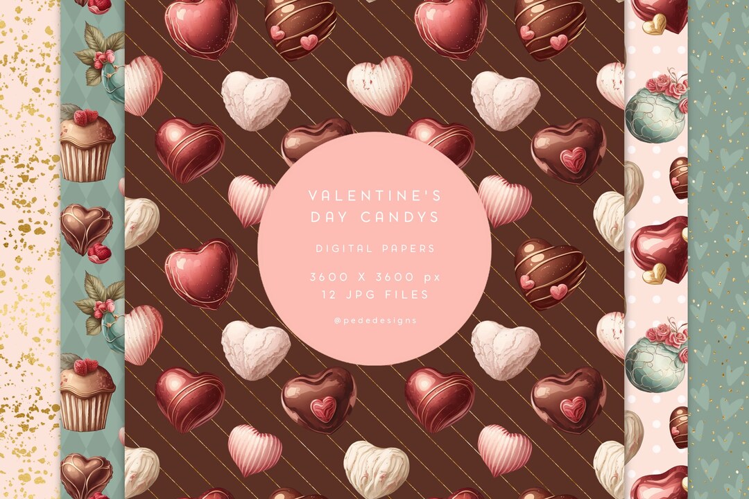 Valentine's Day Candy Digital Paper, Valentine's Sweets Digital Paper ...