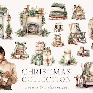 Christmas Collection Clipart, Watercolor Cozy Winter, Xmas Clipart ...