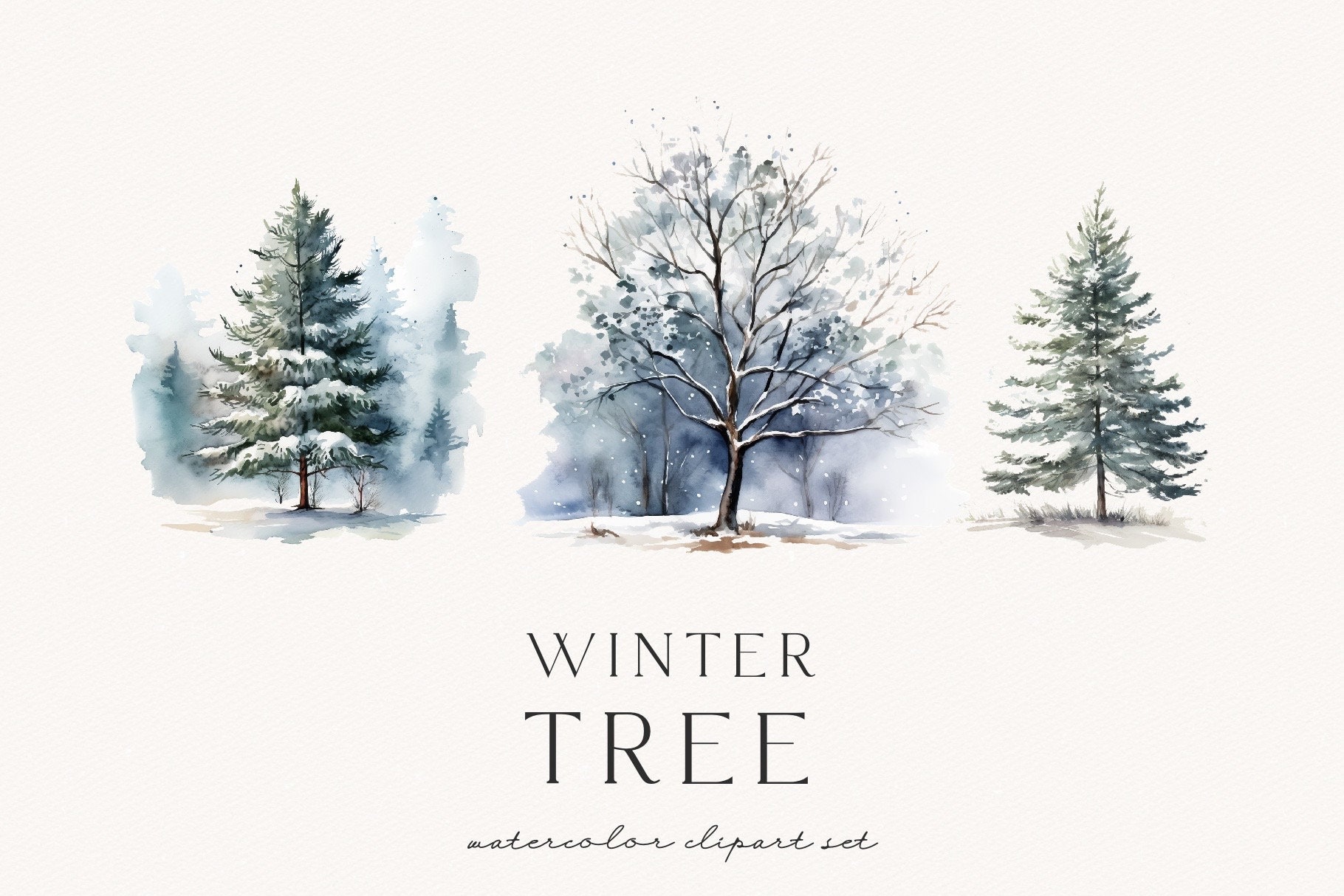 Winter Tree Clipart, Watercolor Winter Scenery, Tree Landscape, Winter ...