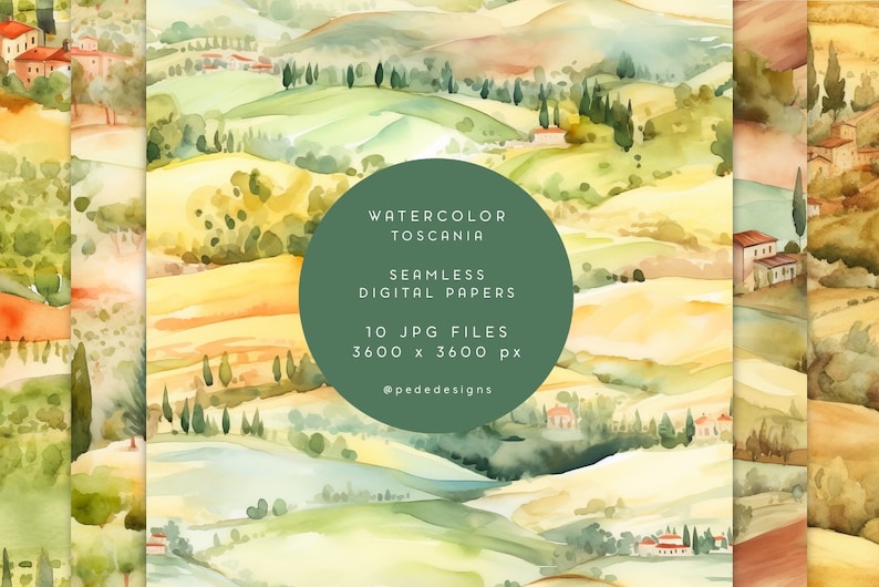 Watercolor Tuscany Digital Paper Pack, Landscape Digital Paper ...