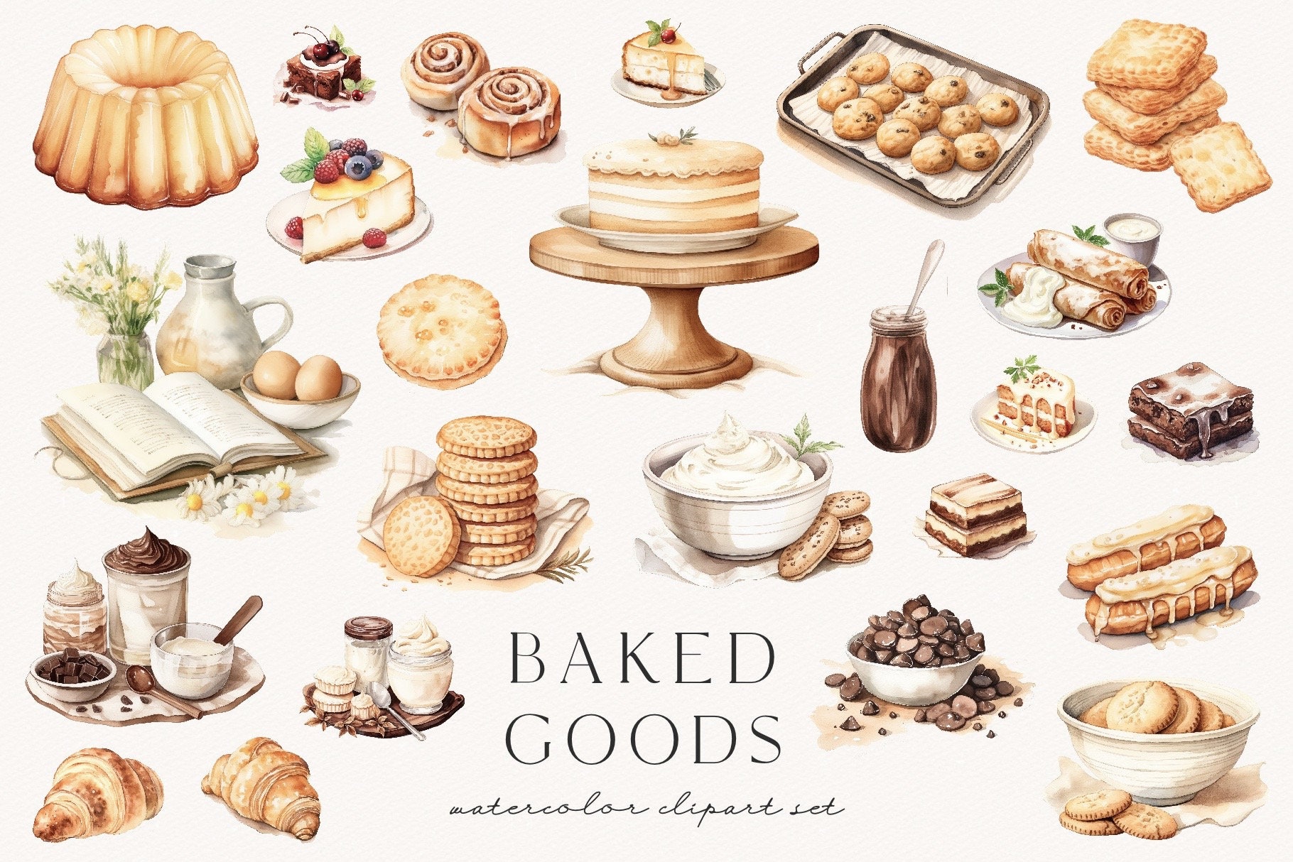 Baked Goods, Baking Watercolor Clipart, Dessert Png Graphics, Png ...