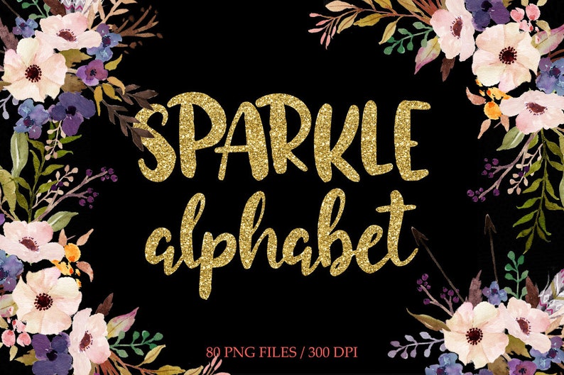 Sparkle Alphabet Clip Art Gold Glitter Alphabet Digital - Etsy