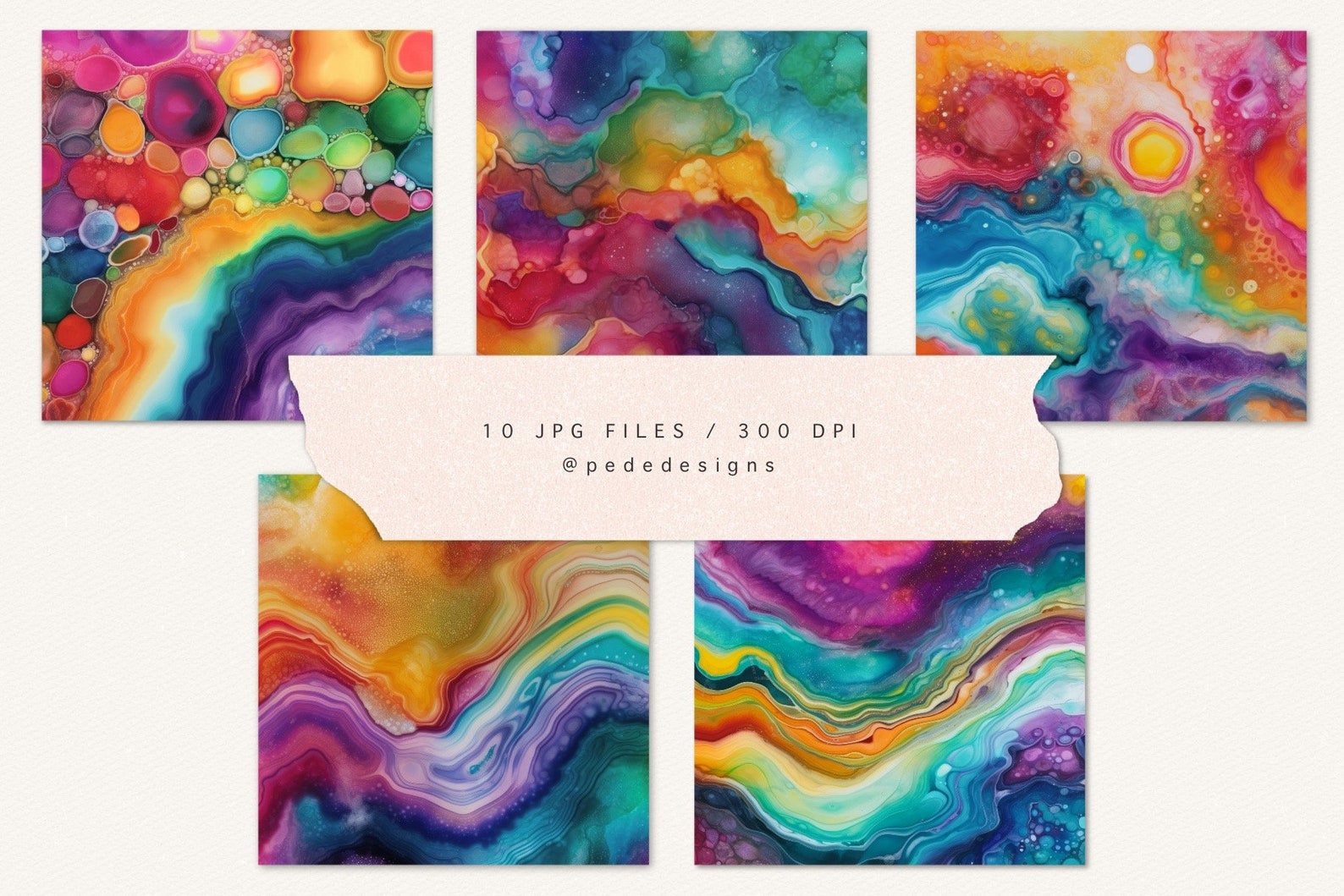 Rainbow Marble Backgrounds, Digital Paper Pack, Marble Texture ...