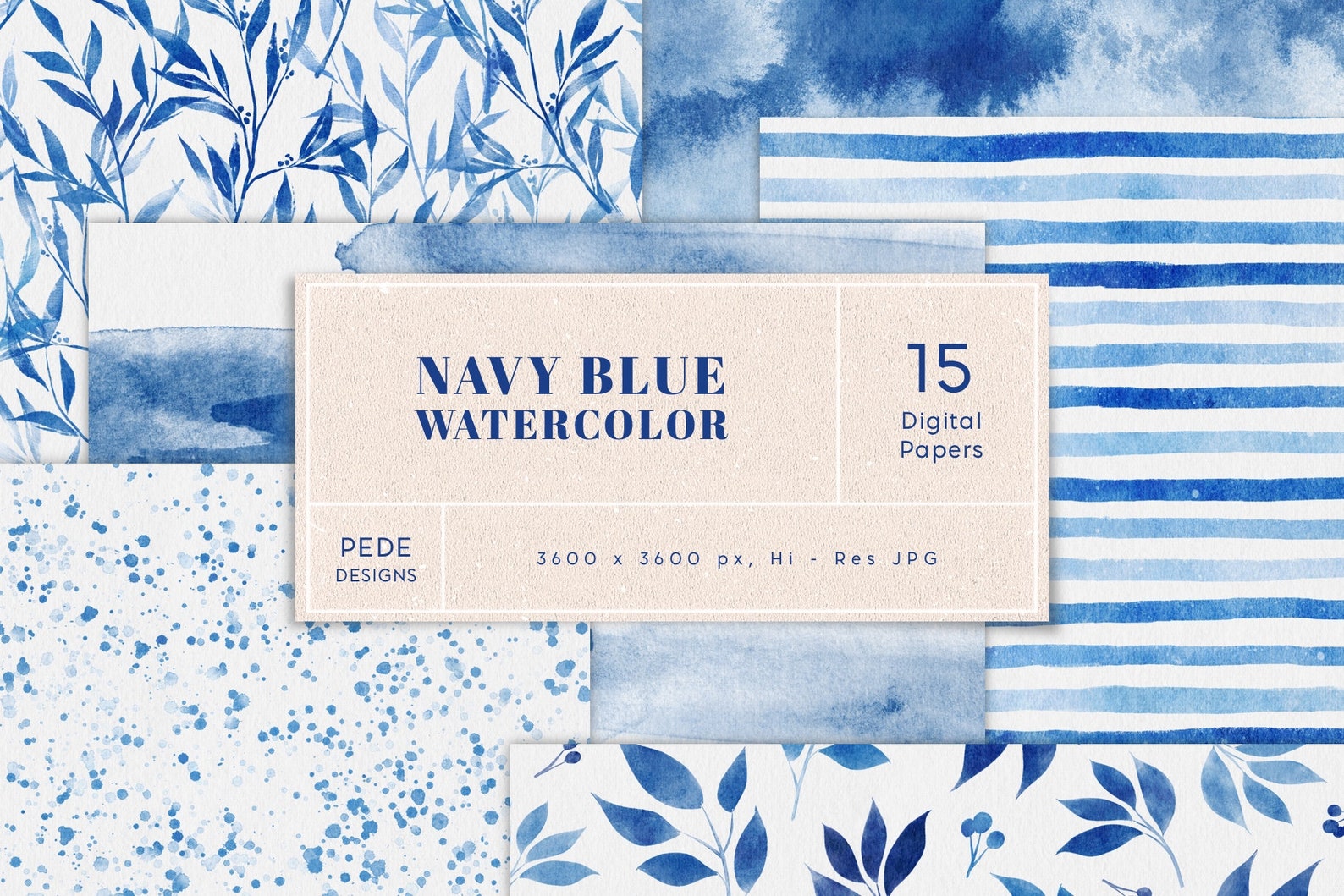 Navy Blue Watercolor Digital Paper Indigo Watercolor Texture - Etsy