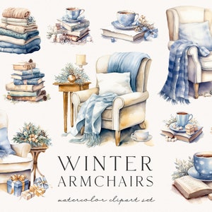 Winter Clipart, Watercolor Cozy Winter, Armchair Clipart, Winter ...
