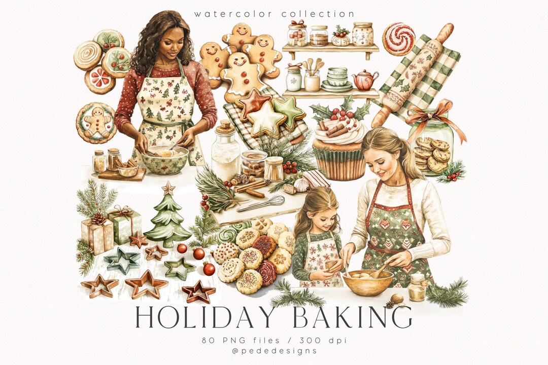 Watercolor Holiday Baking Clipart Bundle (PNG Digital Download) - Etsy