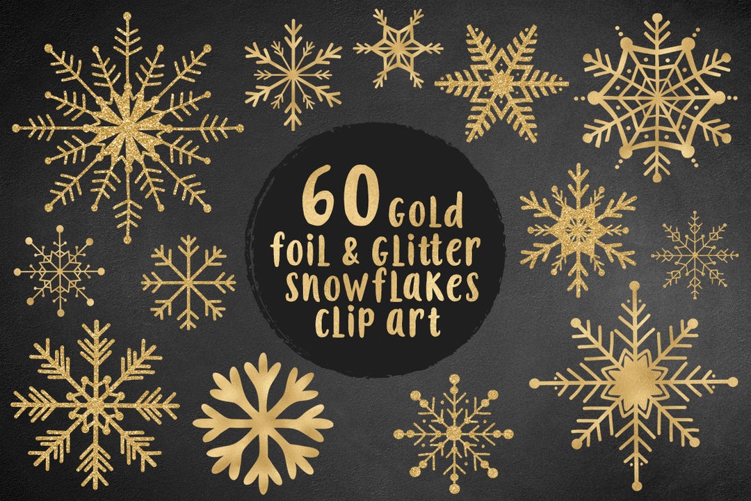 Gold Snowflakes Clip Art, Gold Glitter, Gold Foil, Hand Drawn ...
