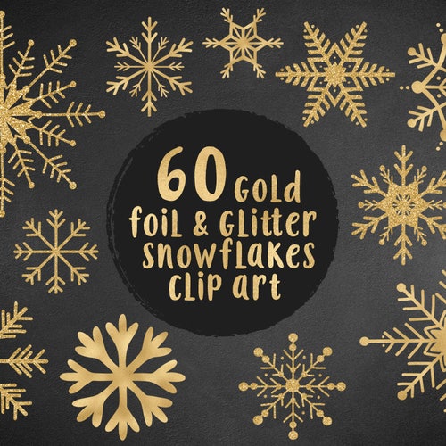 Gold Snowflakes Clip Art Gold Glitter Gold Foil Hand Drawn - Etsy