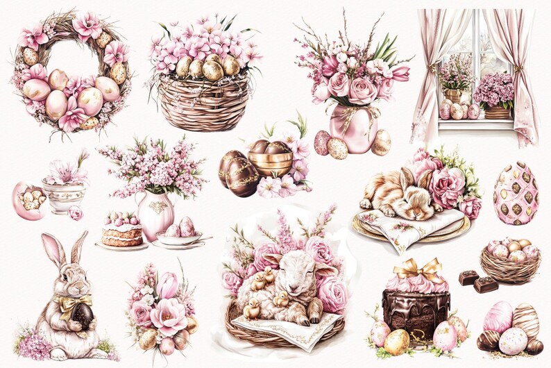 Glam Easter Clip Art Set, Watercolor Seasonal Graphics, Girl Clipart ...