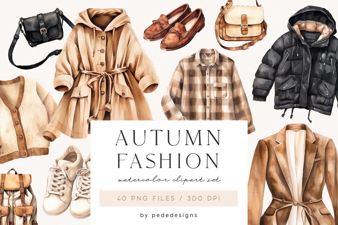 Fashion Clipart, Watercolor Autumn Clipart, Fall Clothes Graphics ...