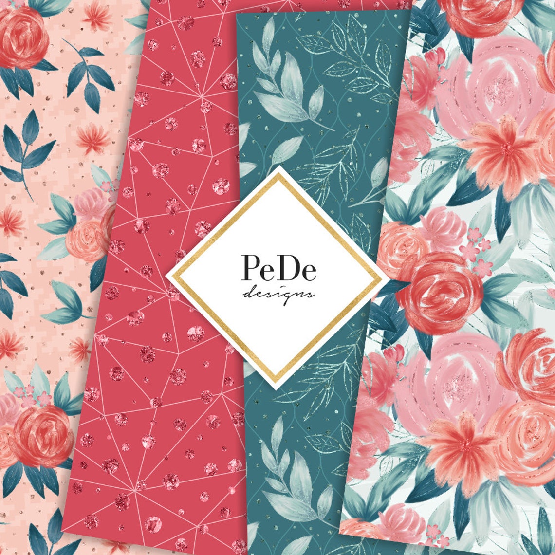 So Many Flowers Digital Papers Glitter Design Floral | Etsy