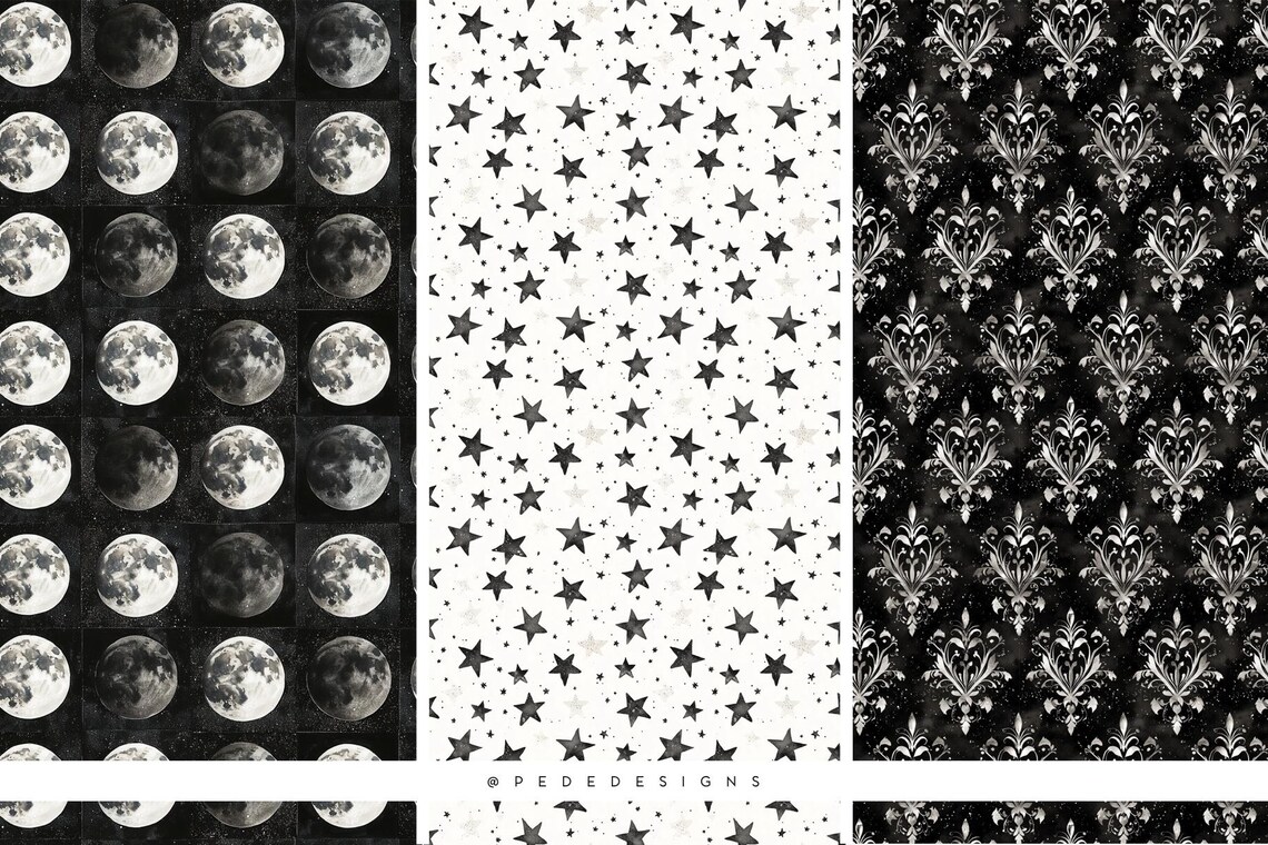 Midnight Black Digital Papers Set, Celestial Digital Paper Pack ...