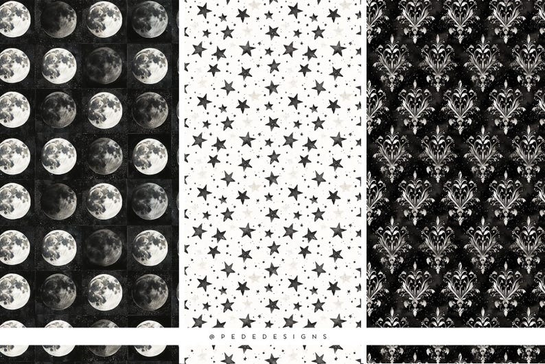 Midnight Black Digital Papers Set, Celestial Digital Paper Pack ...