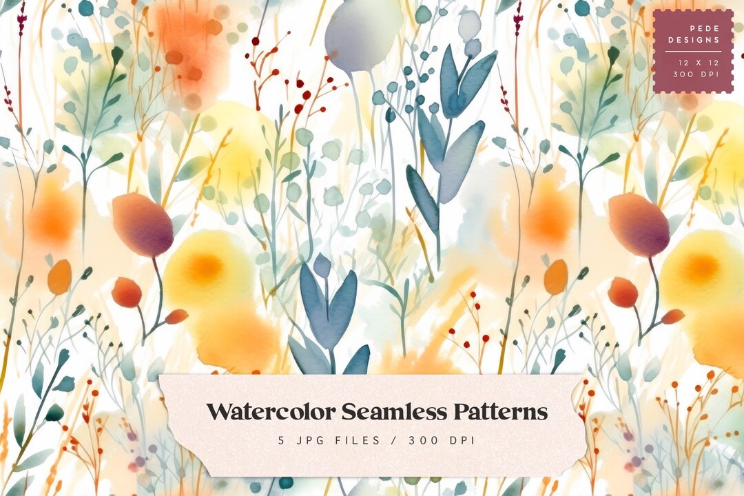 Watercolor Floral Digital Paper, Watercolor Meadow Pattern, Seamless ...