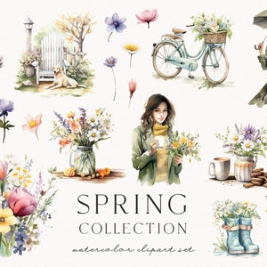 Spring Collection, Watercolor Spring Clipart, Spring Graphics, Spring ...
